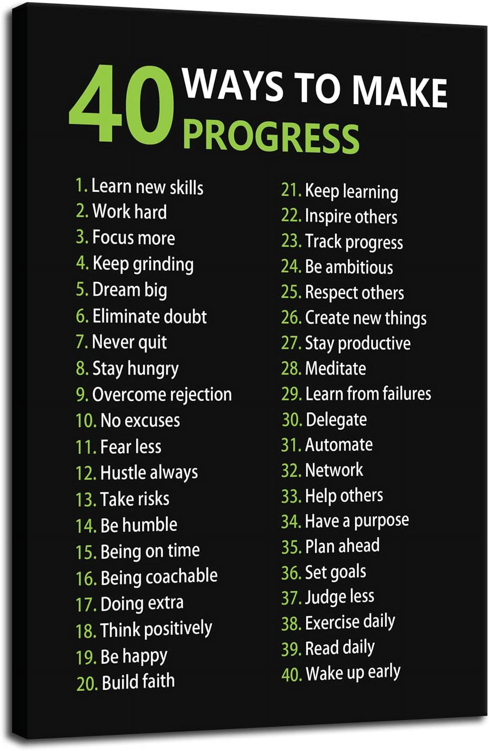 40 Ways to Make Progress Inspirational Quotes Canvas Wall Art ...