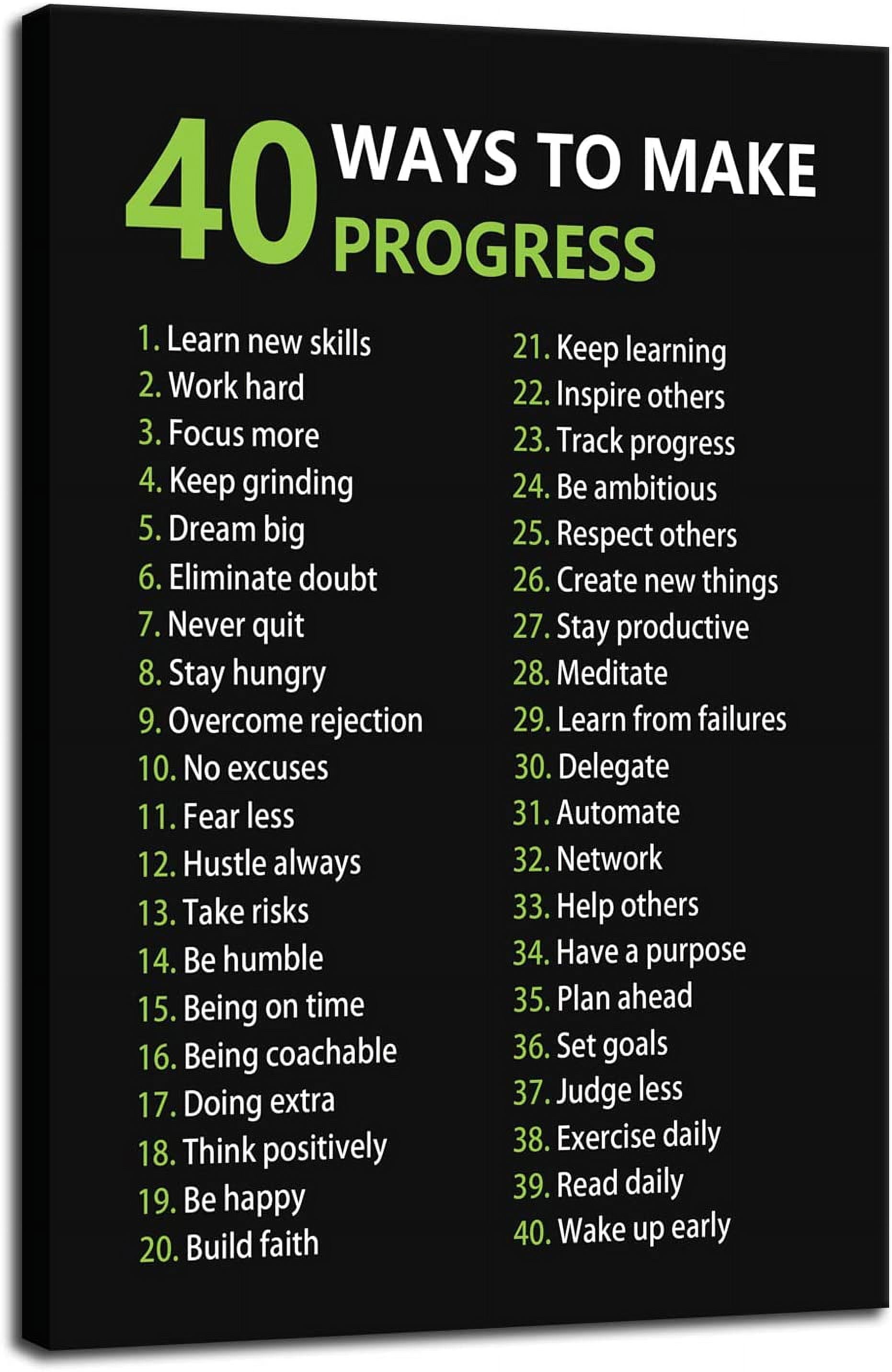 40 Ways to Make Progress Inspirational Quotes Canvas Wall Art ...
