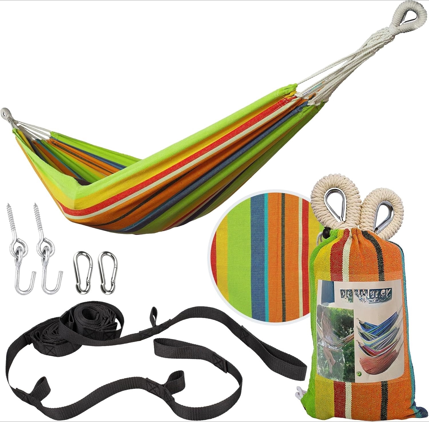 40" Wide Hammock w/Hand-Woven Rope Loops & Hanging Hardware, Outdoor ...