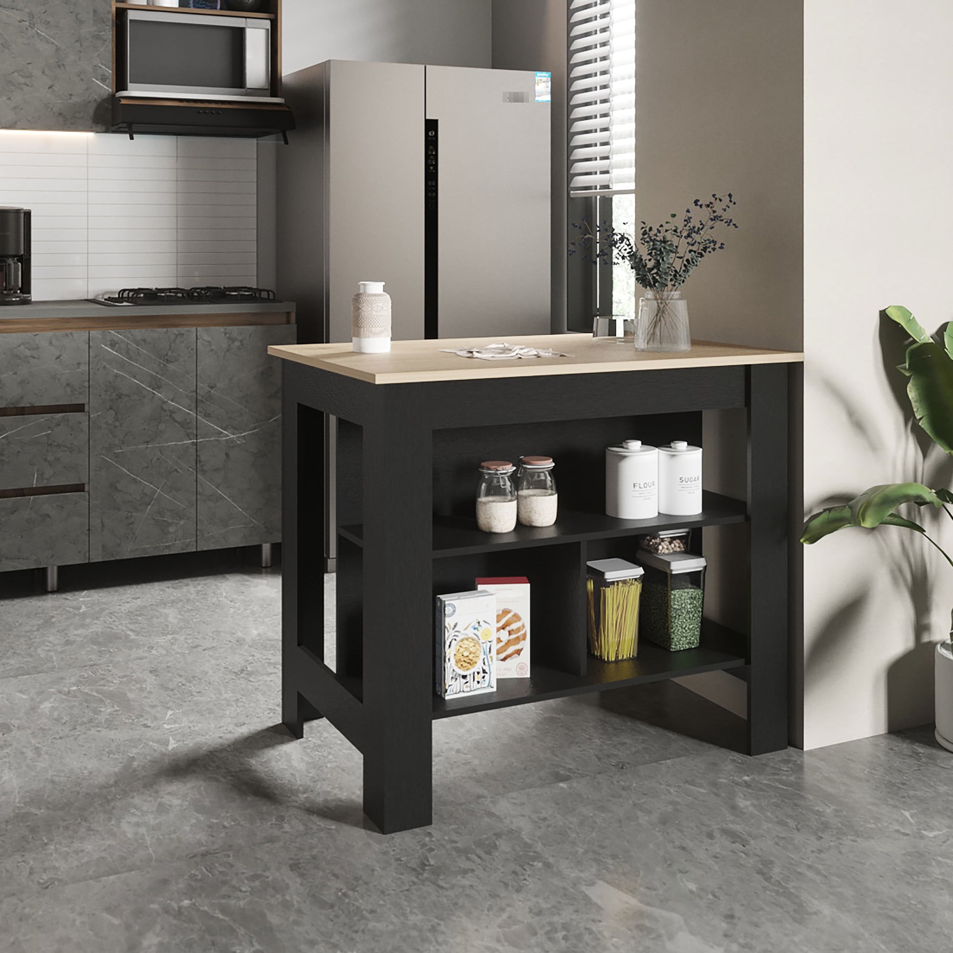 40" Width Kitchen Island - Spacious Work Top & 2 Shelf, Ideal For Modern Kitchens Shelf 41.56 In ...