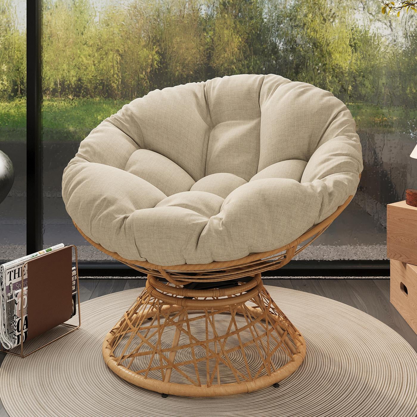 40" Width Large Wicker Chair with Extra Thick Fabric Cushion, 3-proof ...