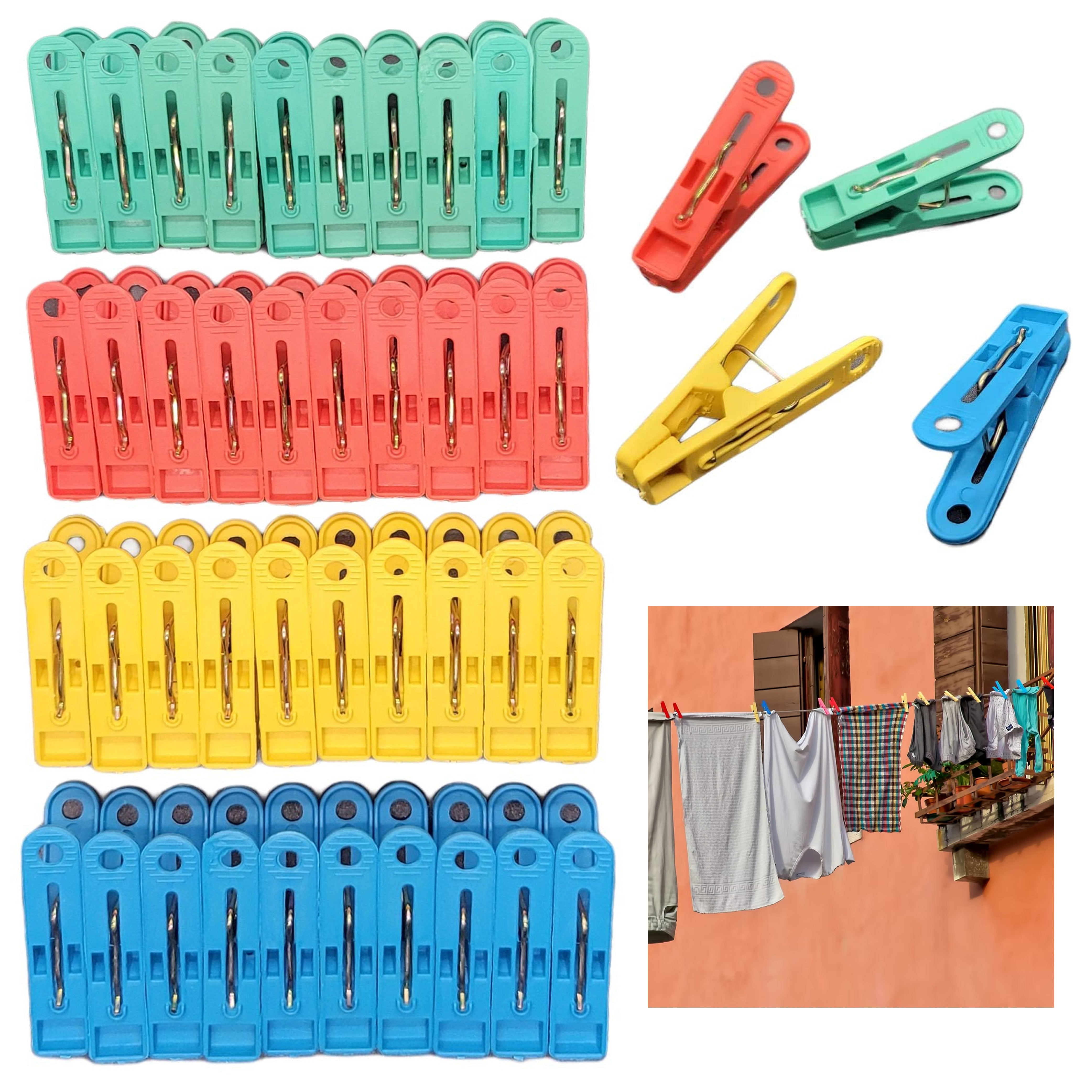 ATB Brand 40 Pack Heavy Duty Plastic Clothespins, Multi Color Laundry ...