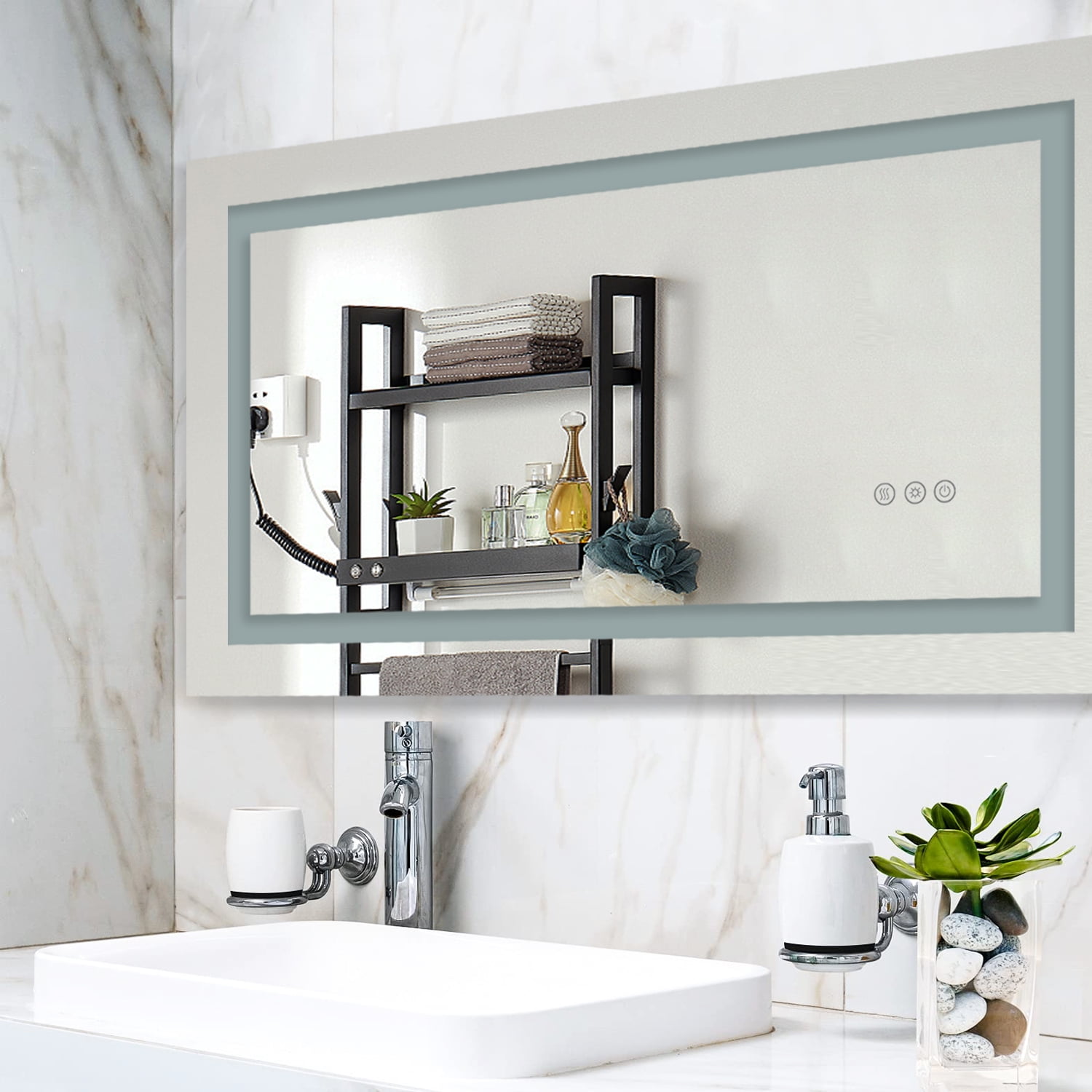 40"X20" Frameless Bathroom LED Mirror,Anti-Fog,Dimmable,Wall Mounted ...