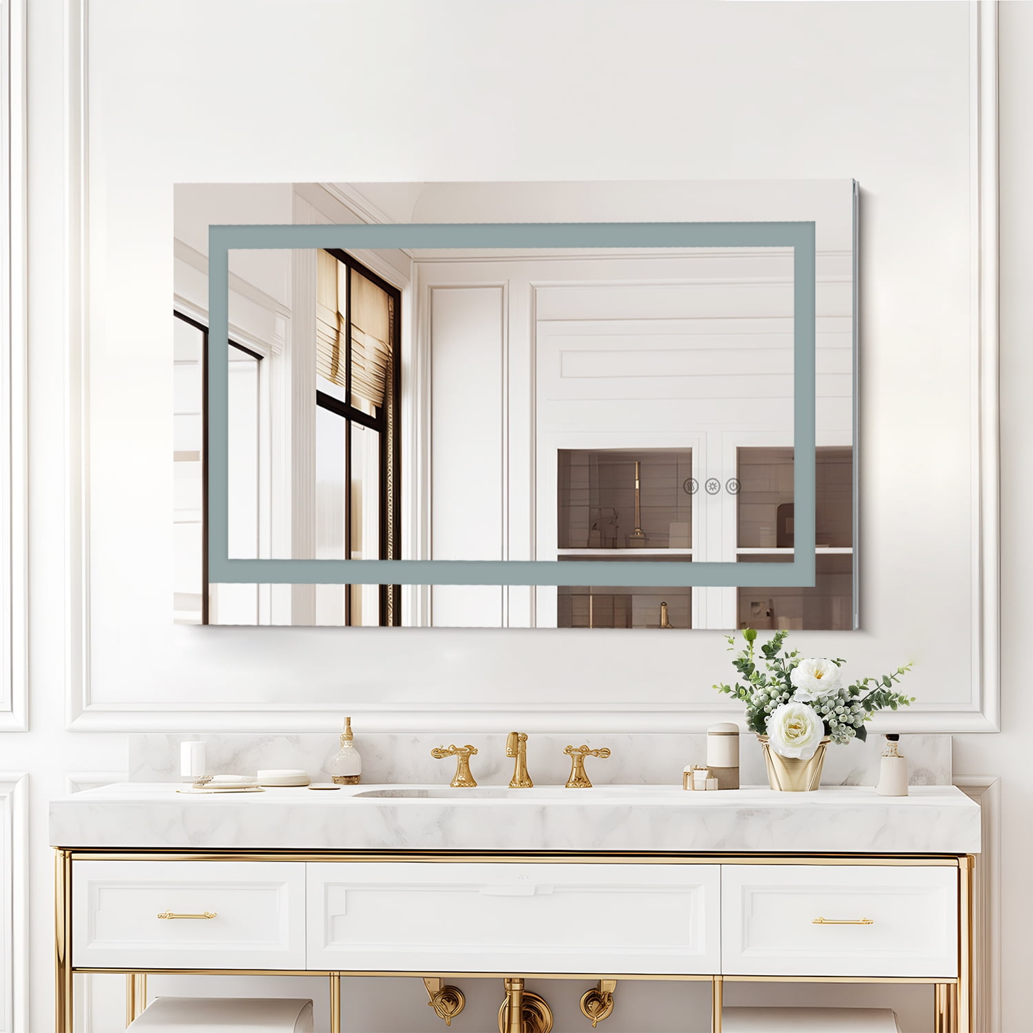 40"X24" Frameless Bathroom LED Mirror,Anti-Fog,Dimmable,Wall Mounted ...