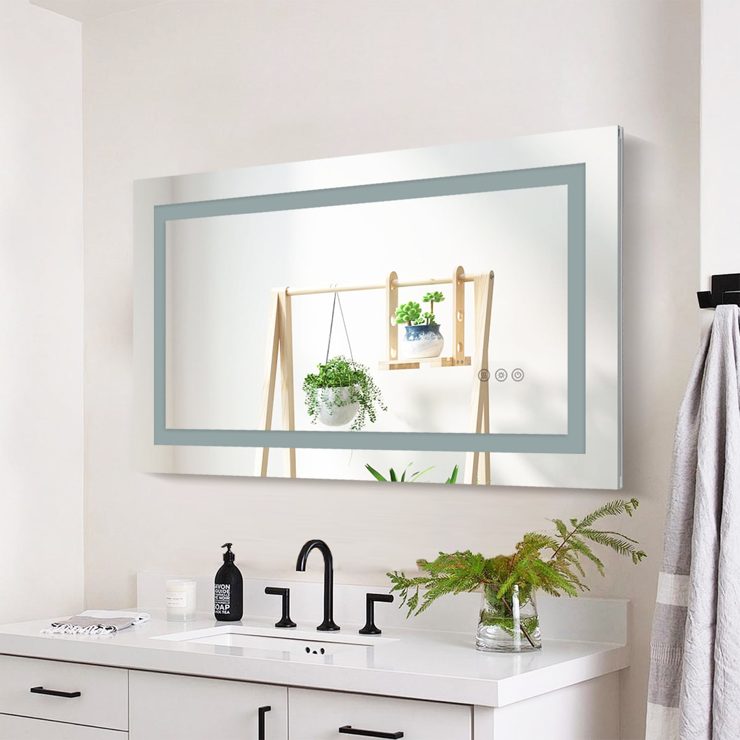 40"X26" Frameless Bathroom LED Mirror,Anti-Fog,Dimmable,Wall Mounted ...