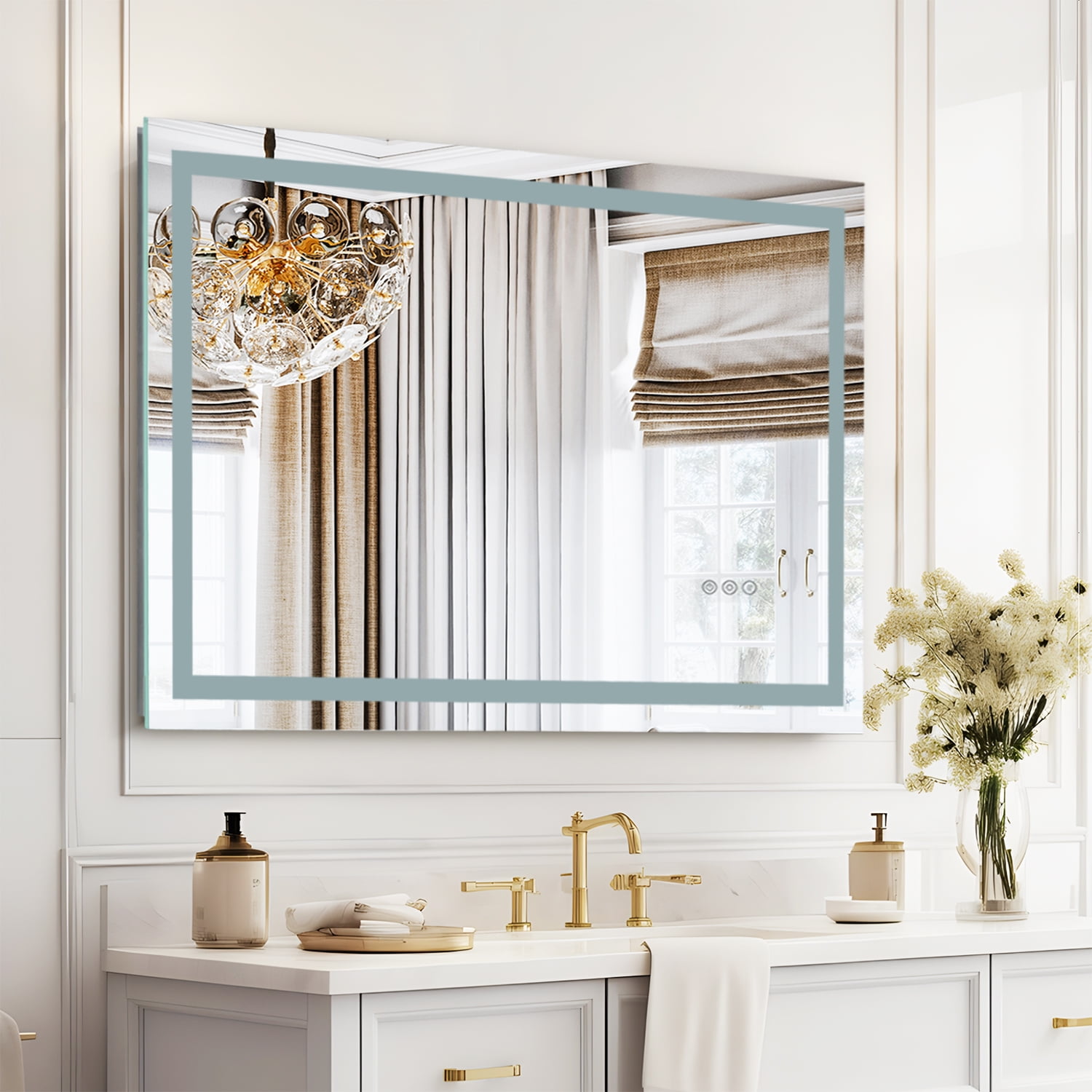 40"X36" Frameless Bathroom LED Mirror,Anti-Fog,Dimmable,Wall Mounted ...