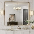 40"X36" Gold Bathroom Mirror, Rounded Rectangle Brushed Gold Frame ...