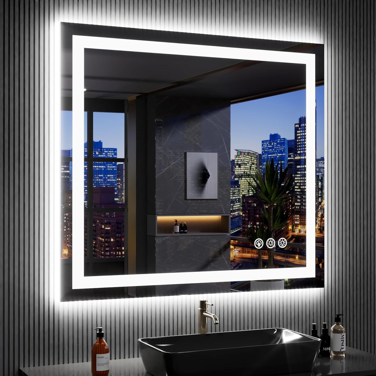 40"X36" LED Bathroom Vanity Mirror with Anti-Fog, Dimmable RGB Backlit ...