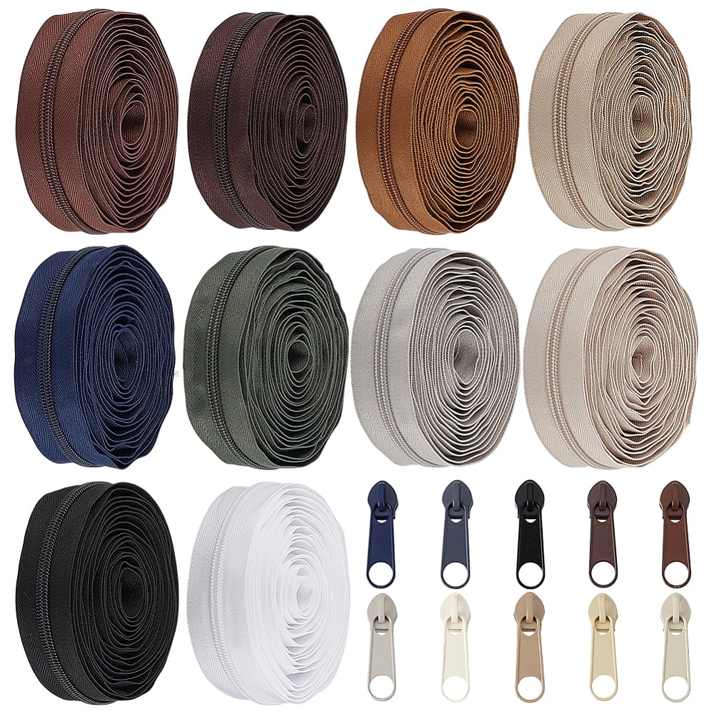 40 Yards 10 Pcs Sewing Zippers #5 Nylon Assorted Coil Zippers Tape Roll ...