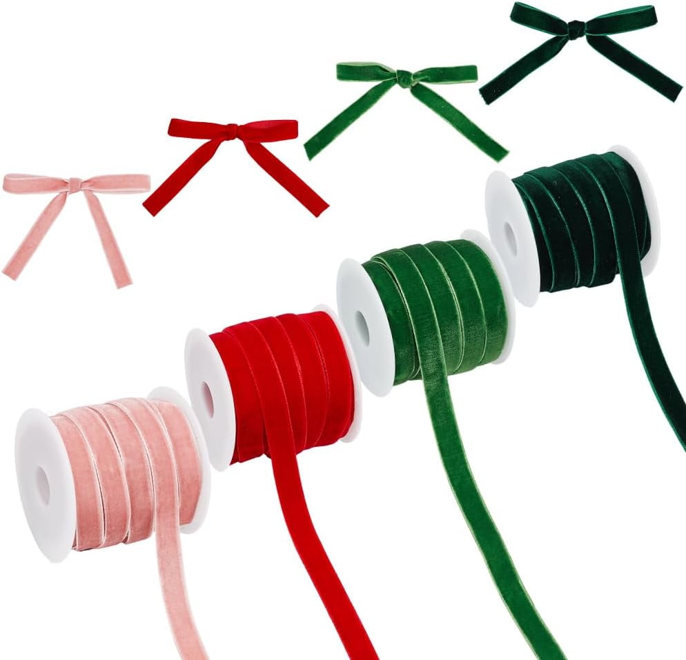 40 Yards 4 Colors Single Face Ribbon Trim 3/8 Inch Wide Red Green ...