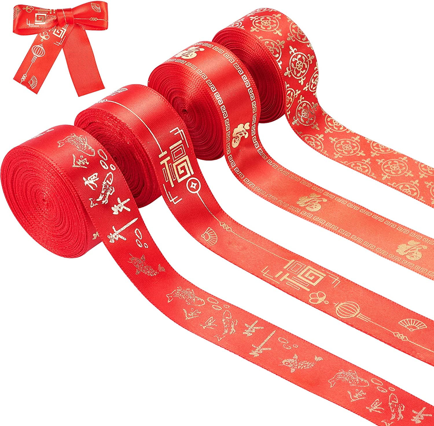 NBEADS 40 Yards 4 Styles Red Festive Ribbons, 1" Wide Chinese Lunar New ...