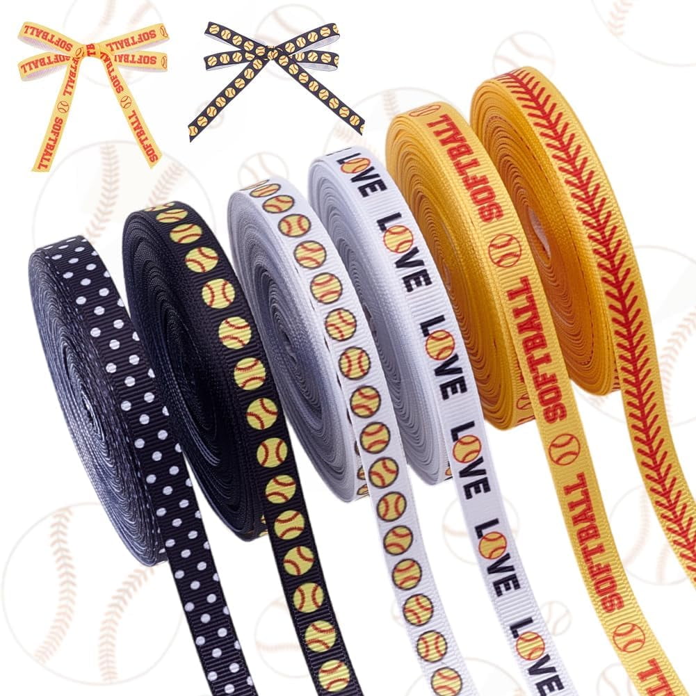 40 Yards 6 Styles Baseball Ribbons 3/8 inch Wide Softball Ribbons ...