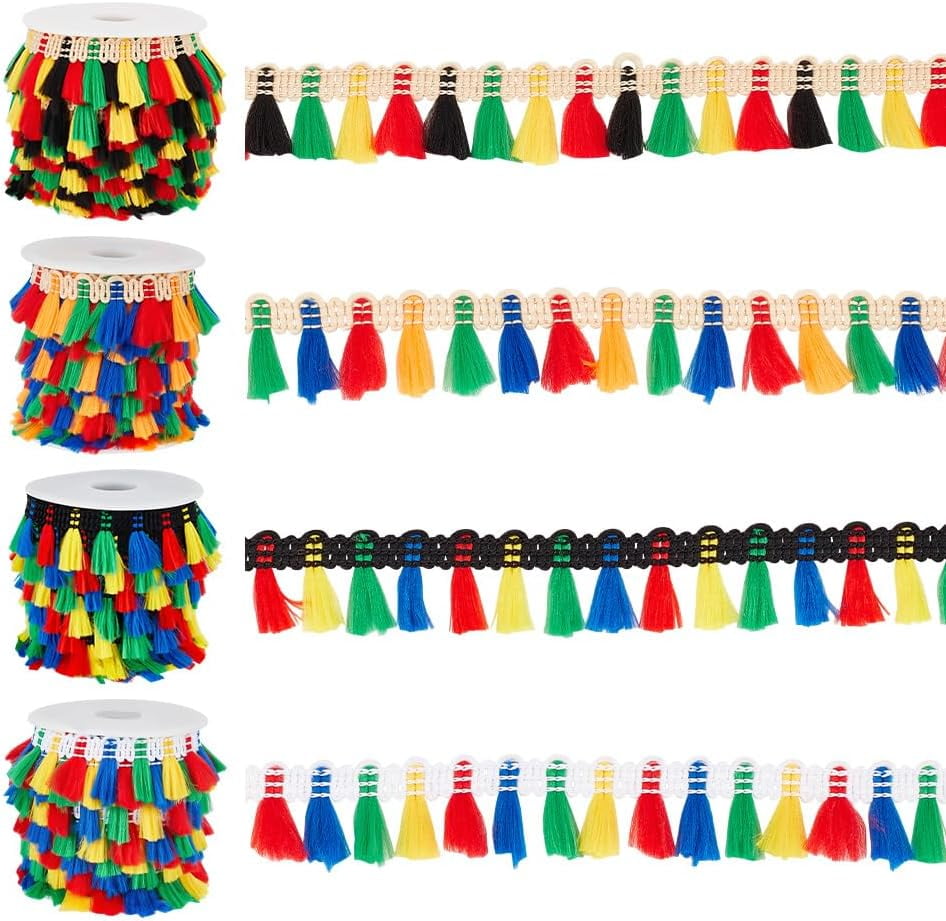 40 Yards Colorful Tassel Fringe Trims 4 Styles Rainbow Polyester Lace ...