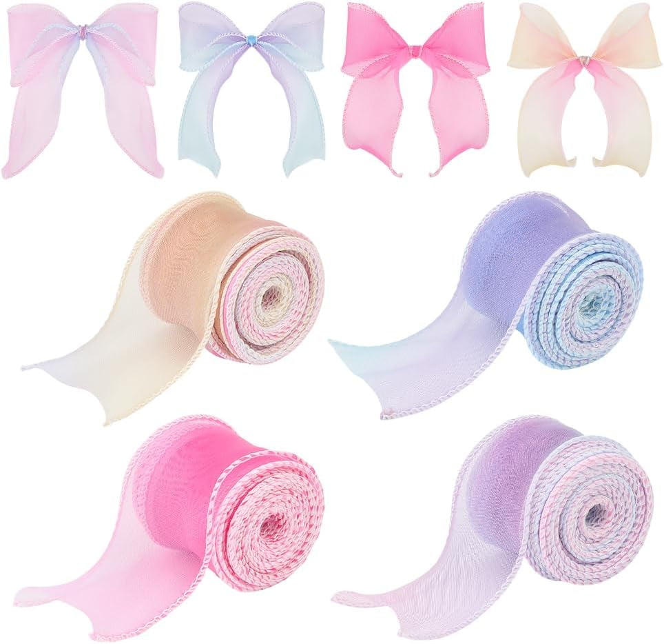 40 Yards Gradient Organza Lace Ribbon Tulle Sheer Fabric Ribbon Trim ...