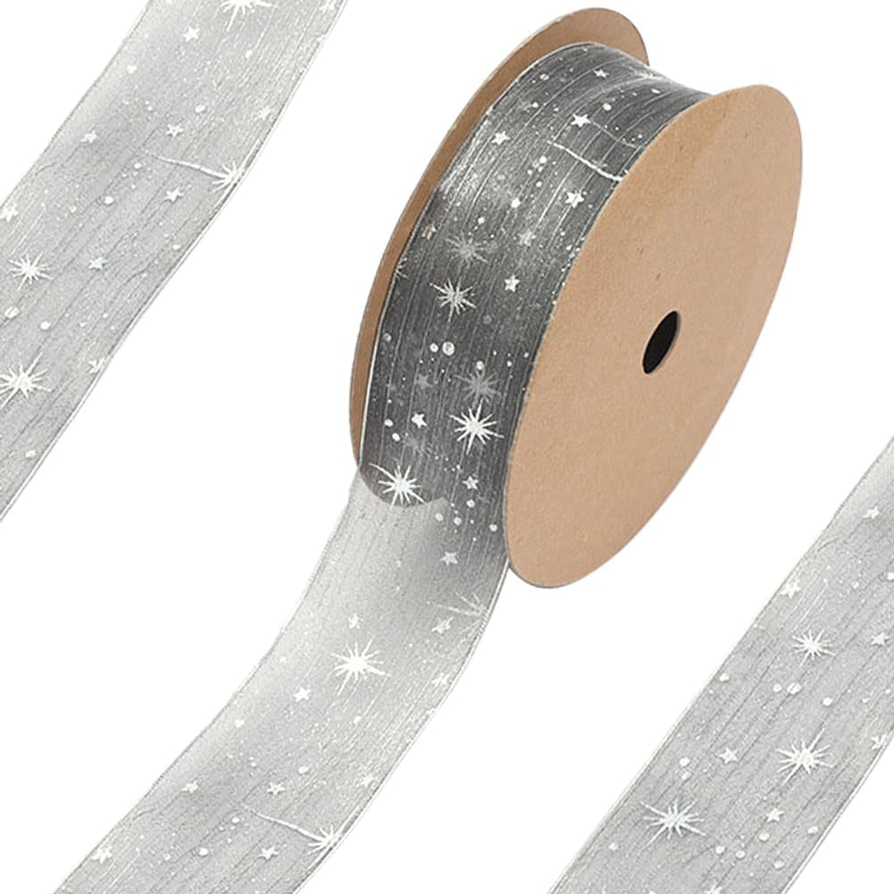 40 Yards Grey Star Transparent Ribbons Sheer Wrapping Ribbon Silver ...