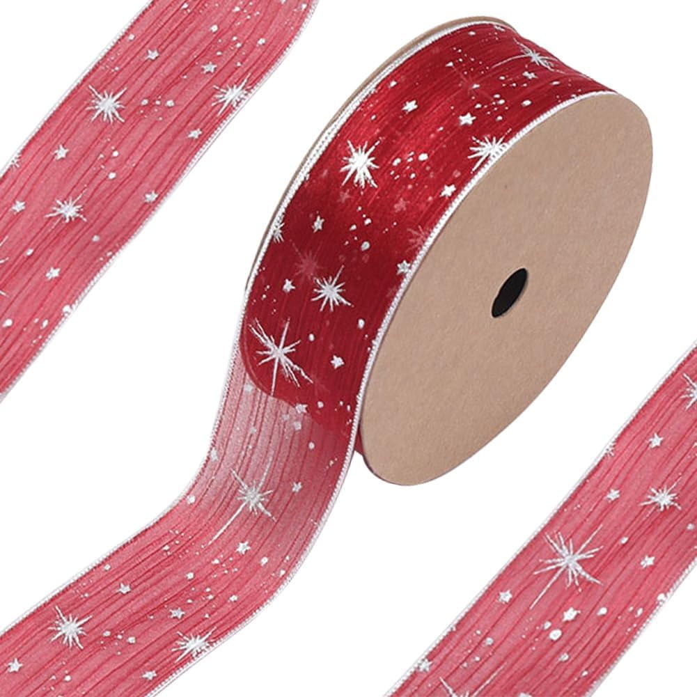 40 Yards Pink Organza Ribbon Christmas Sheer Ribbon Red Silver ...