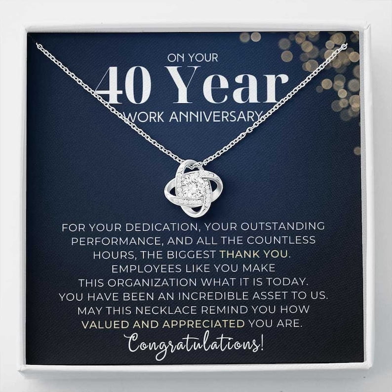 40 Year Work Anniversary Appreciation Love Knot Necklace, Employee ...