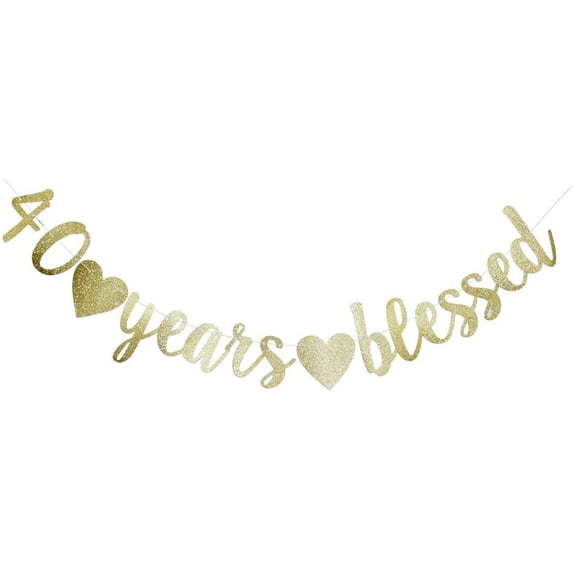 40 Years Banner, Funny Gold Glitter Sign for 40th Birthday/Wedding ...