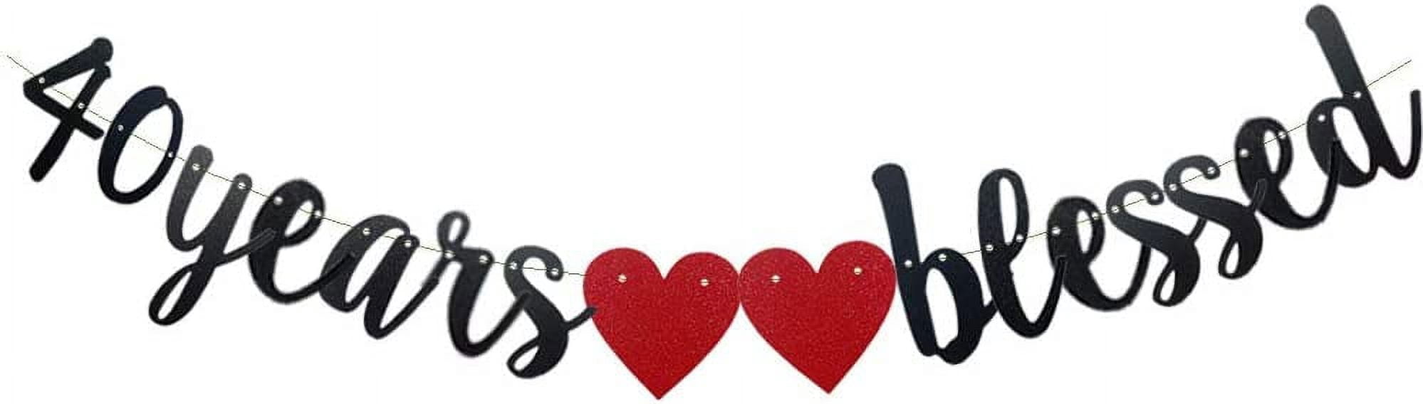 40 Years Blessed Banner,, Black Paper Glitter Party Decorations For ...