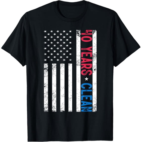 40 Years Clean & Sober Us Flag Recovery Sobriety Anniversary T-Shirt ...