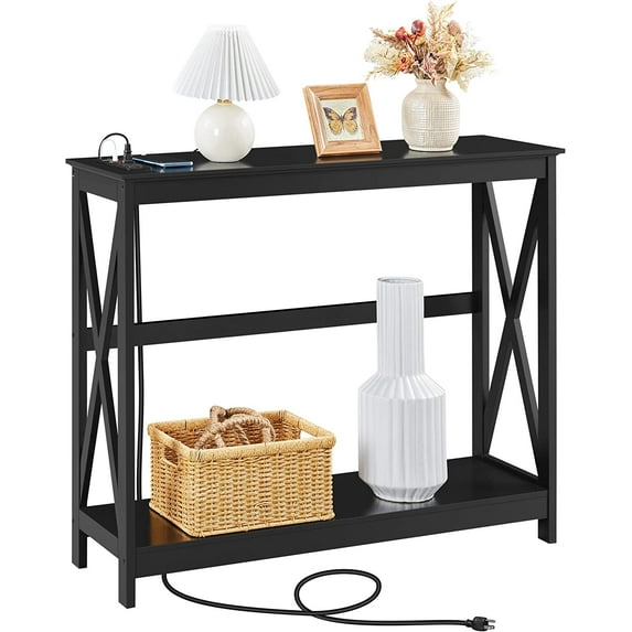 **40" console table with power outlets and usb ports, wood entryway ...