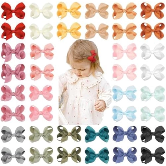 40 count 3 Inch Hair Bows for Girls Clips Grosgrain Ribbon Boutique ...