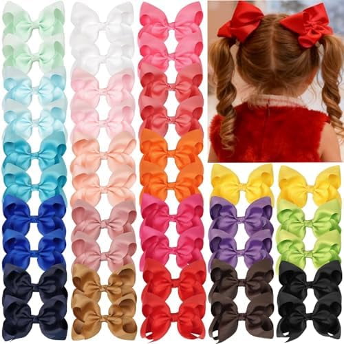 40 count 4.5" Hair Bows Clips, Grosgrain Ribbon Girls Bows Clips ...