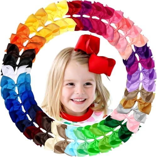 40 count 6" Hair Bows Clips Grosgrain Ribbon Bows Hair Clips Hair ...