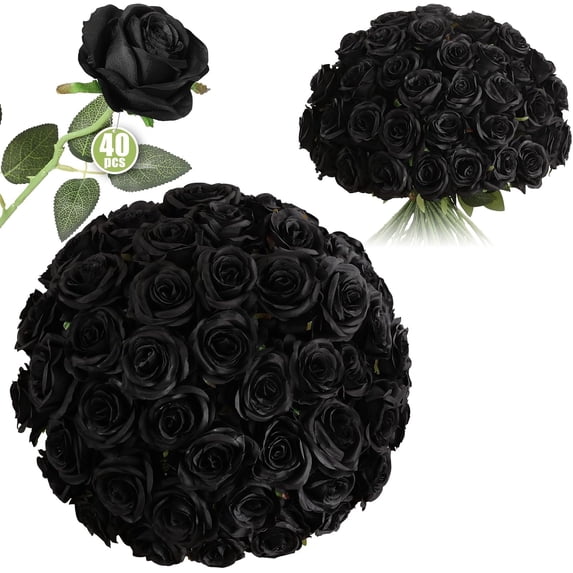 40 count Black Roses Artificial - Long Roses Bouquet Silk Artificial ...