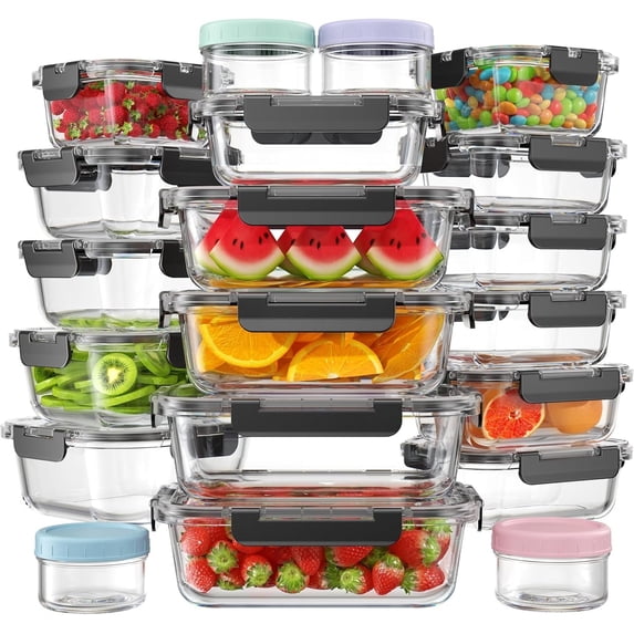 40 count Glass Storage Containers with (20 Container & 20 Lid ...