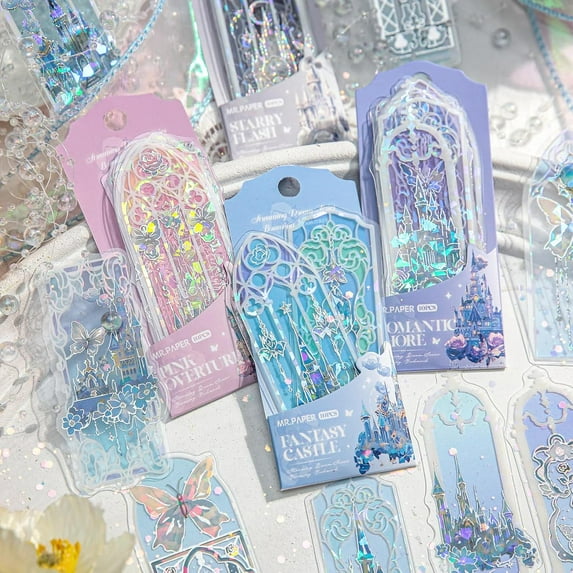40 count Holographic Bookmark, Transparent Flashing Castle Butterfly ...