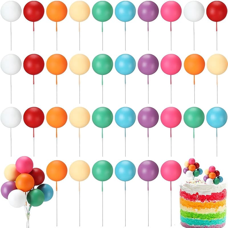 40 count Mini Balloon Cake Toppers Colorful Rainbow Cake Topper Round ...