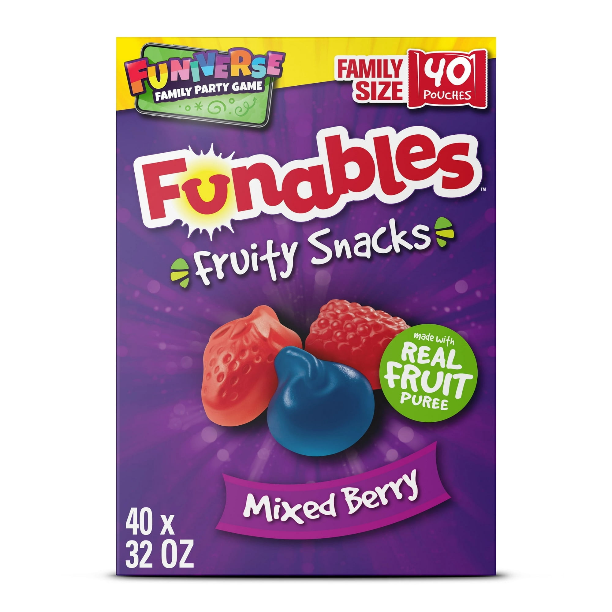 40 ct Funables Fruity Snacks, Mixed Berry Flavored Snacks, 32 oz ...