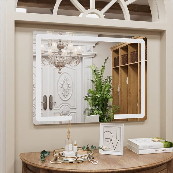 40 in × 32 in LED Light Bathroom Mirror Rounded Rectangle Frameless ...