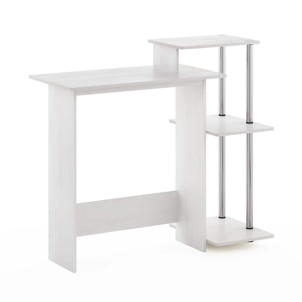 40 in. Rectangular White Oak/Stainless Steel Computer Desk with Shelves ...