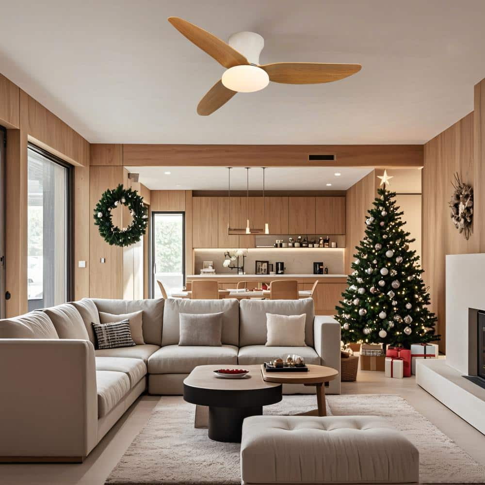 40 in. Smart Indoor Wood Low Profile Standard Small Flush Mount Ceiling ...