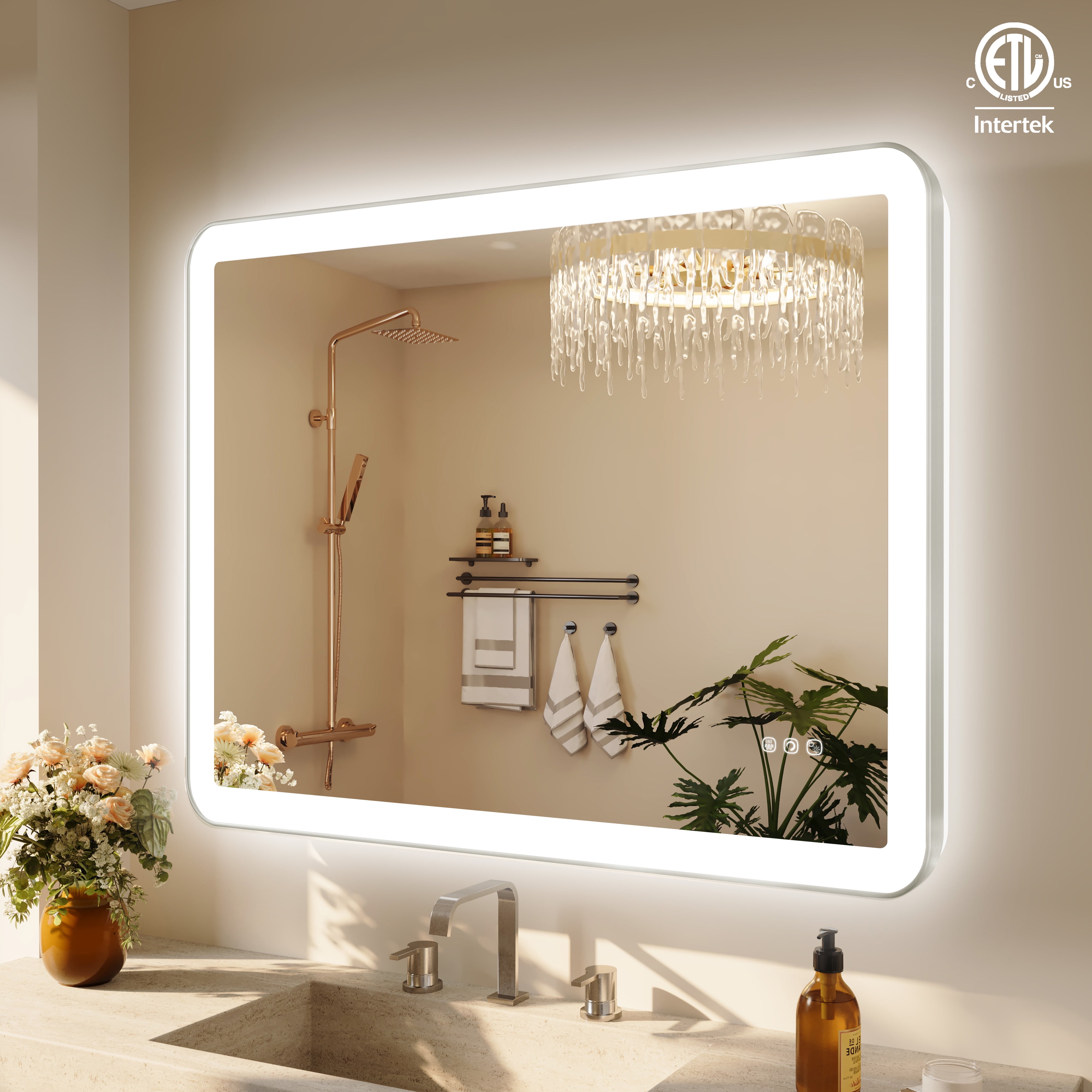 40 in. W x 32 in. H Rectangular Corner-round Border Ultra-bright LED ...