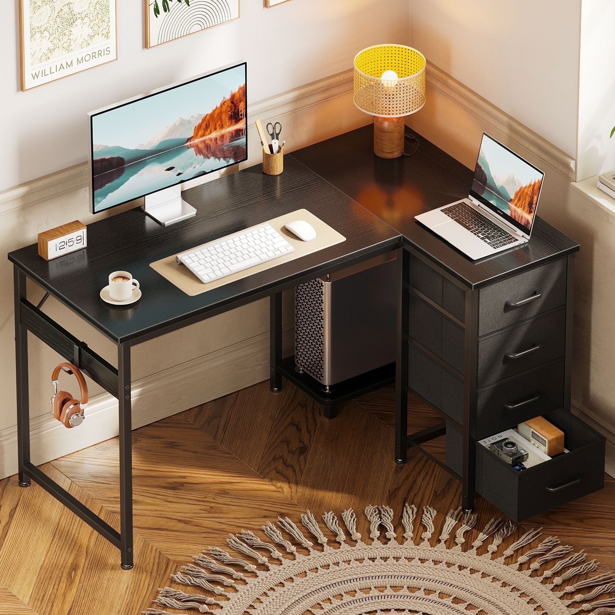 40 inch Computer Desk with 4 Fabric Drawers — Home Office Desks with ...