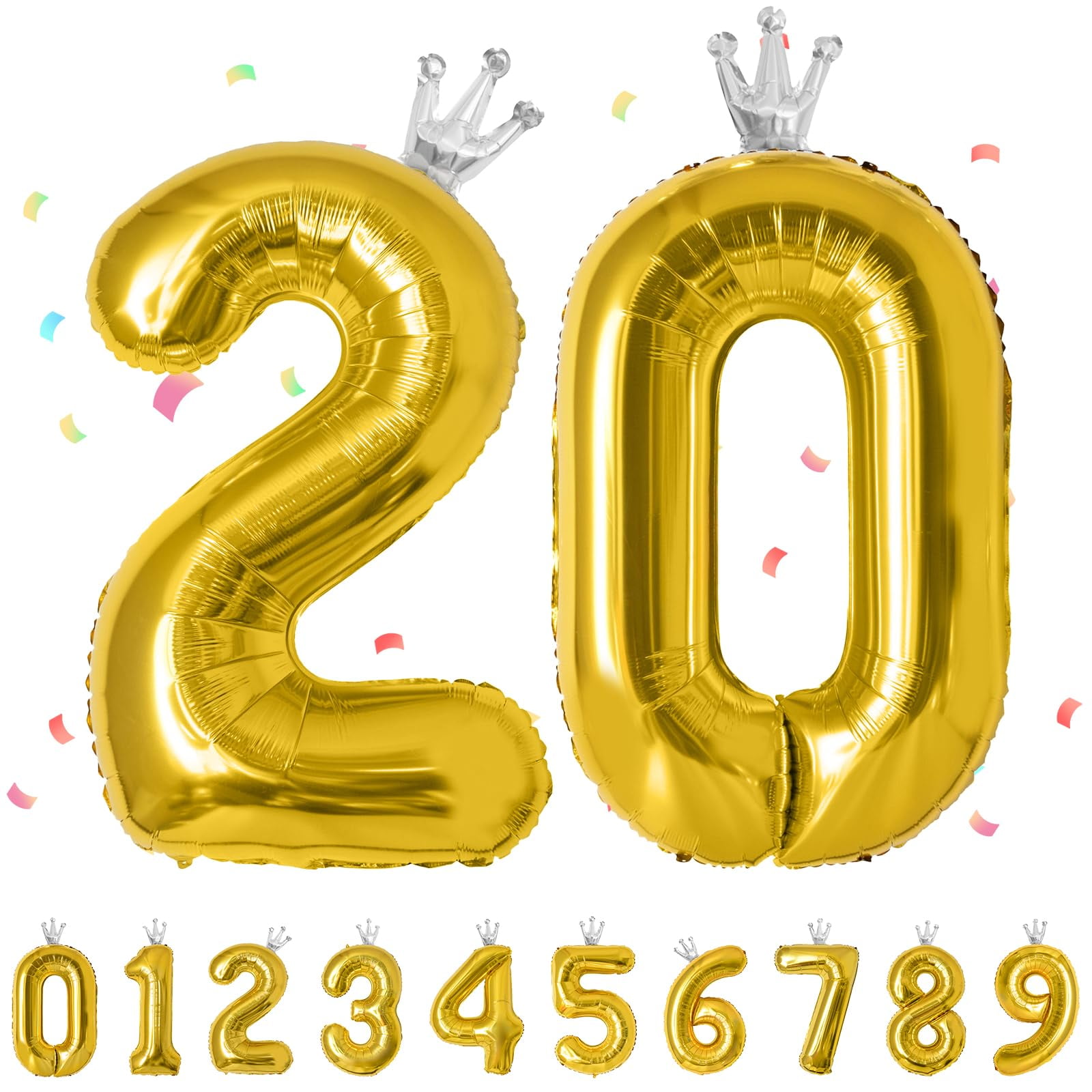 40 inch Gold 20 CM31 Number Balloons - 20 Foil Crown Balloons Giant ...
