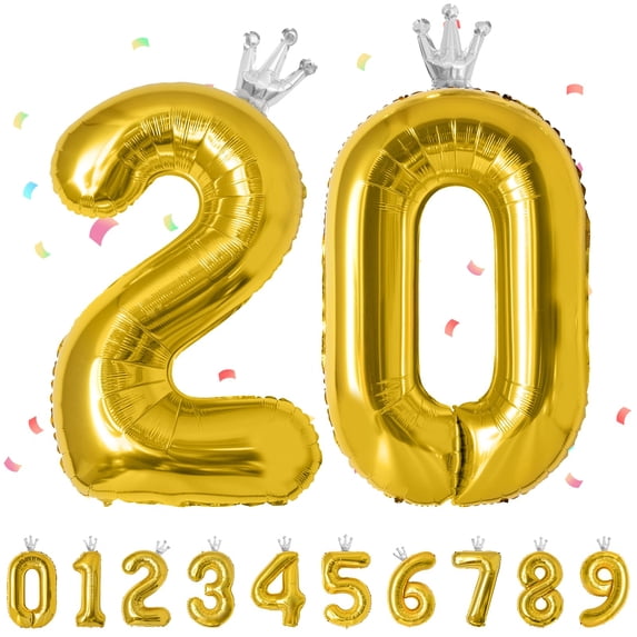 40 inch Gold 20 CM31 Number Balloons - 20 Foil Crown Balloons Giant ...