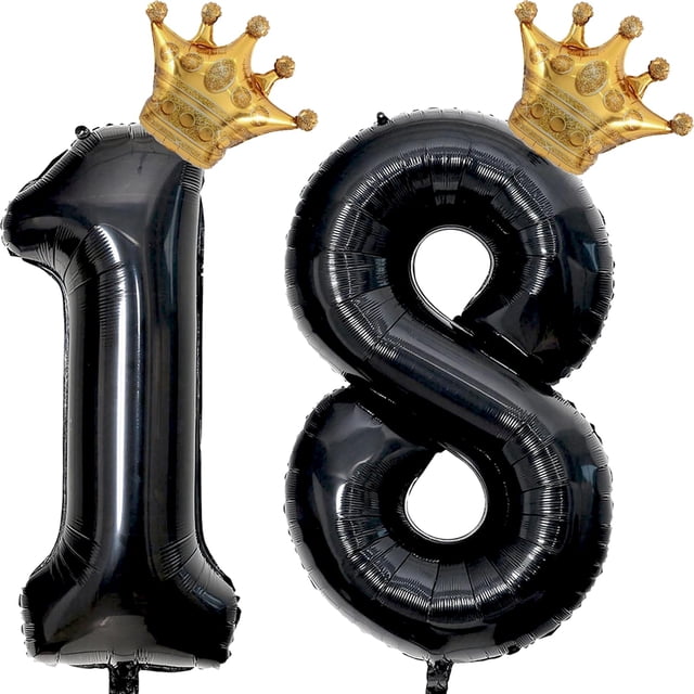 40 inch Large Black 18 Balloon AFN1Number with Crown Balloons 18th ...