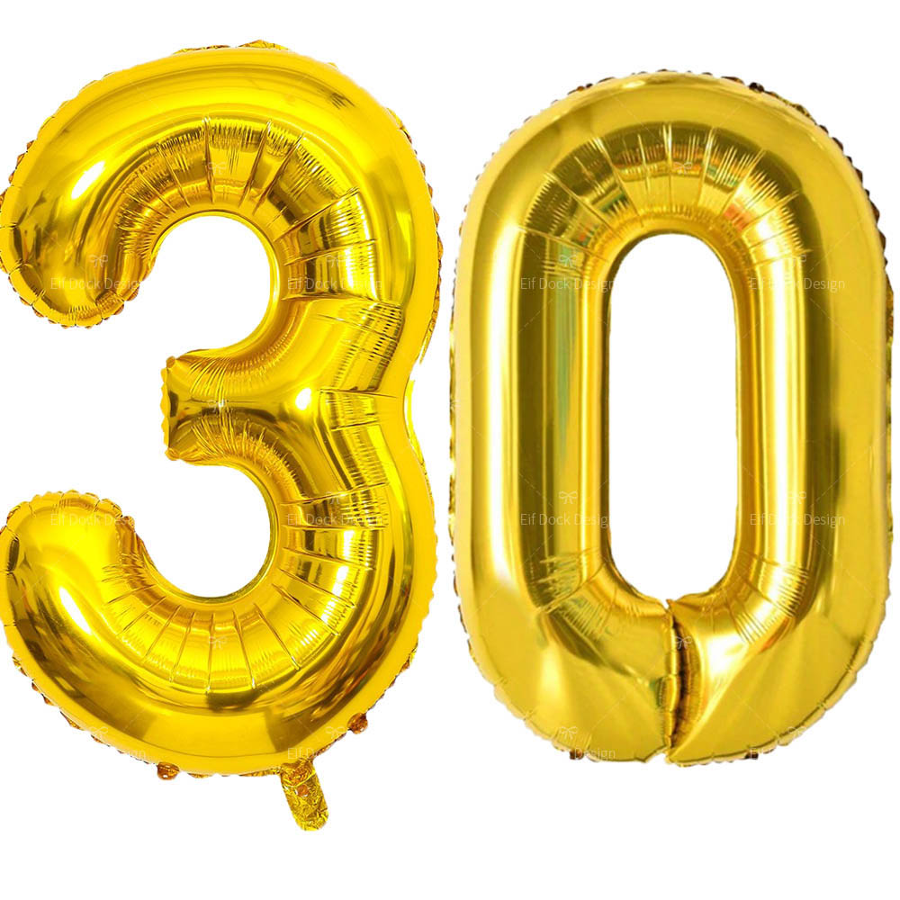 40 inch Large Gold Number Balloons 10 20 30 40 50 60 70 80 90 years ...