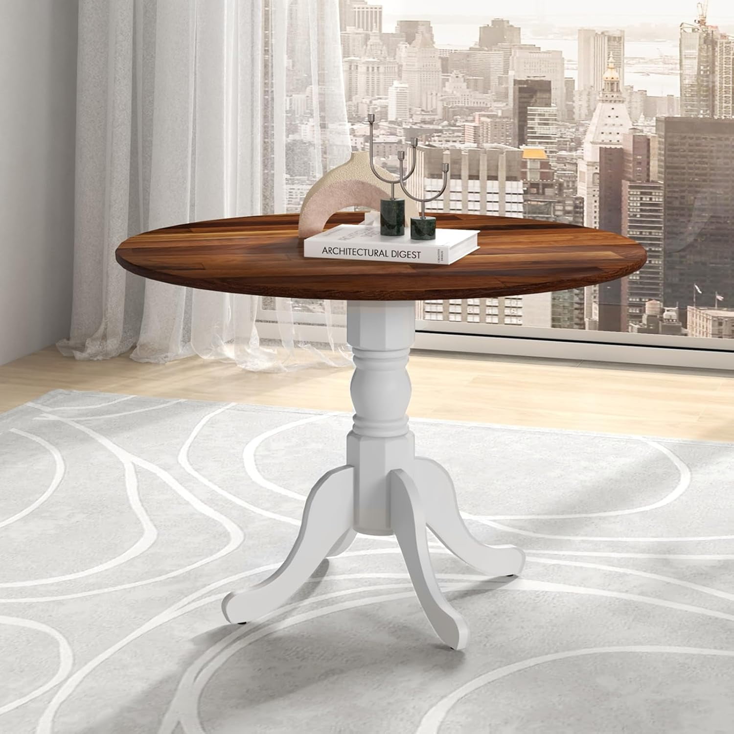 40-inch Round Dining Table, Mid Century Modern Kitchen Table with ...