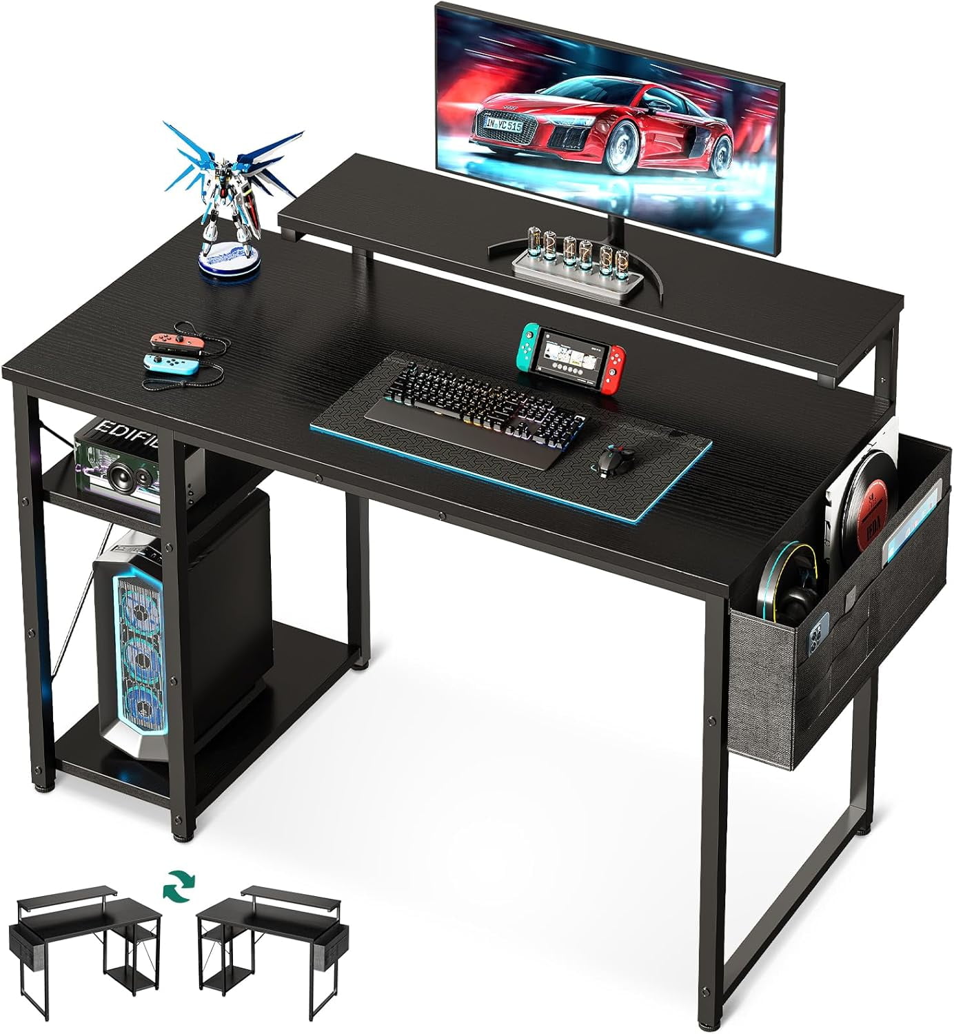 40 inch Small Computer Desk with Adjustable Monitor Stand, Home Office ...
