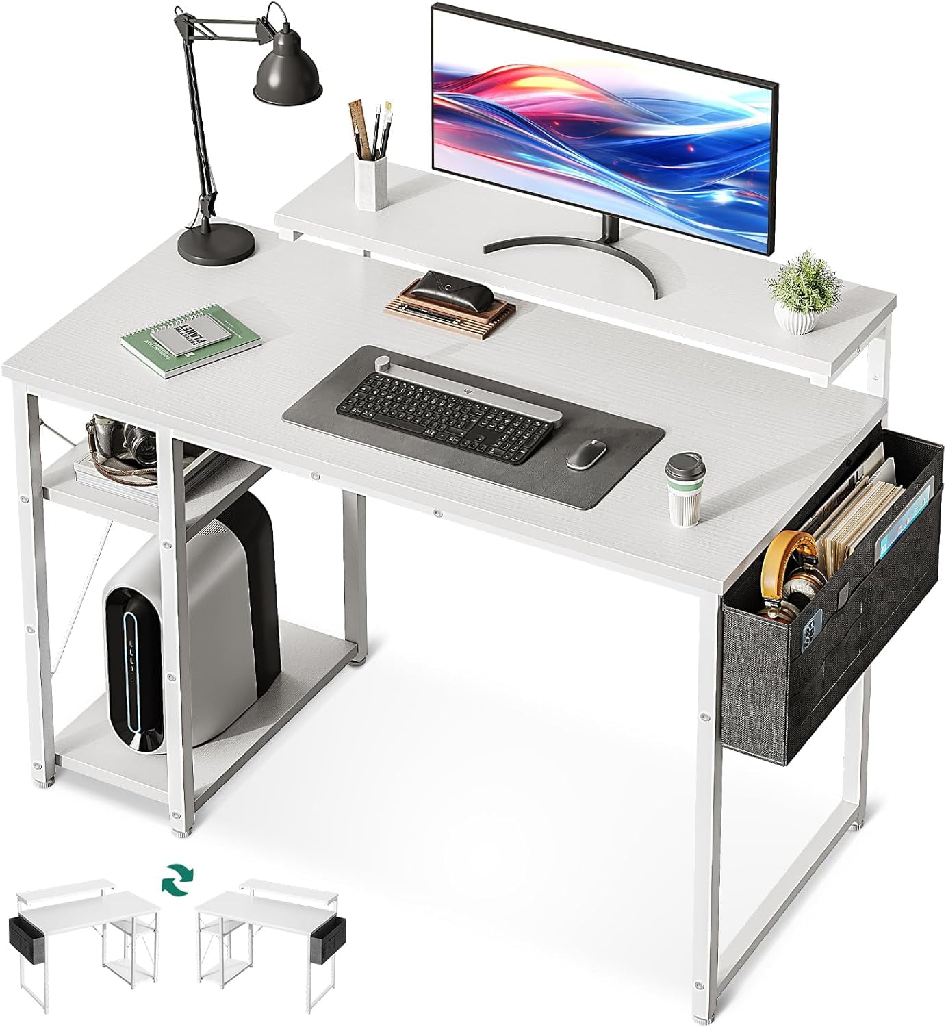 40 inch Small Computer Desk with Adjustable Monitor Stand, Home Office ...