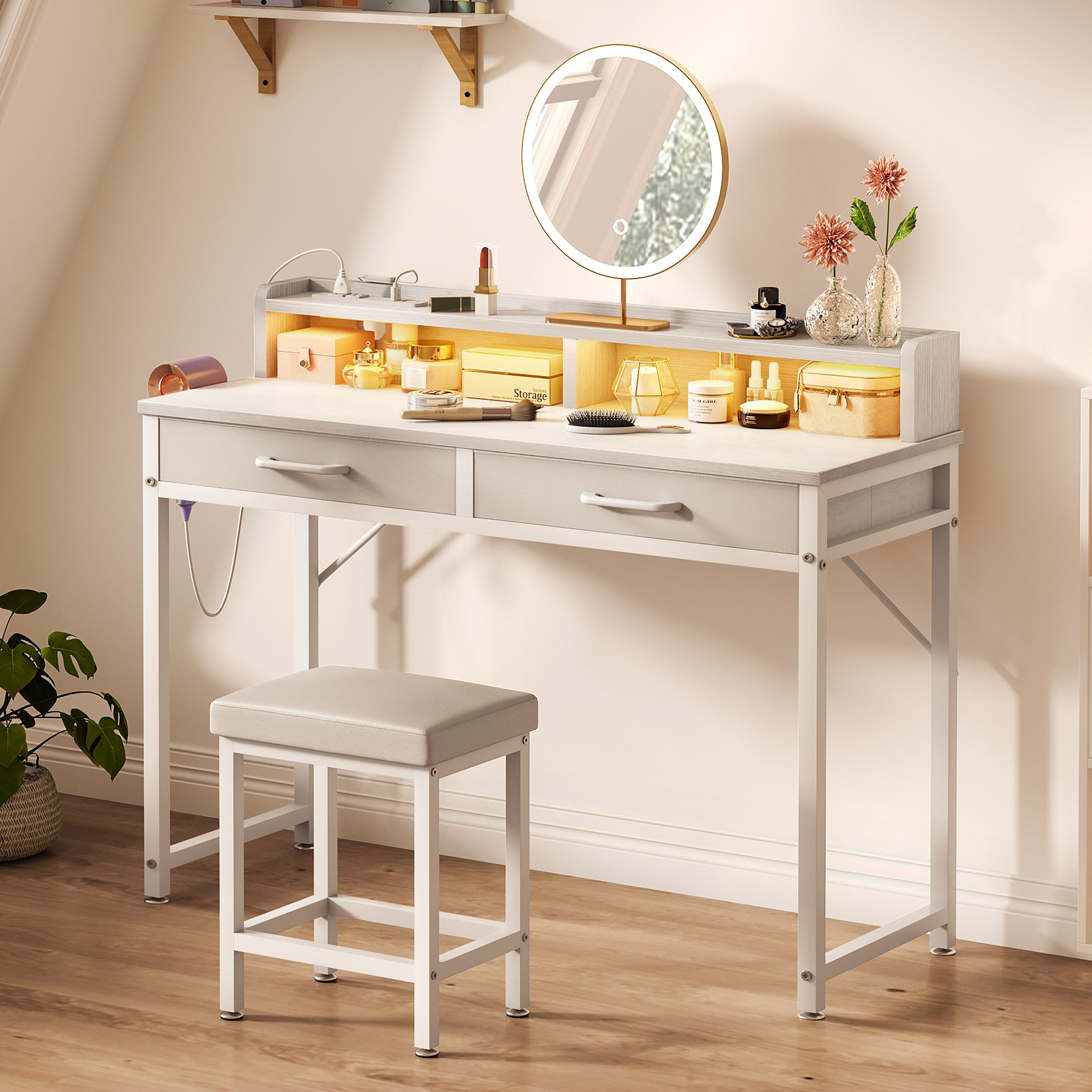 46" X 19" X 35" Oak Wooden Vanity Desk And Stool - Walmart.com