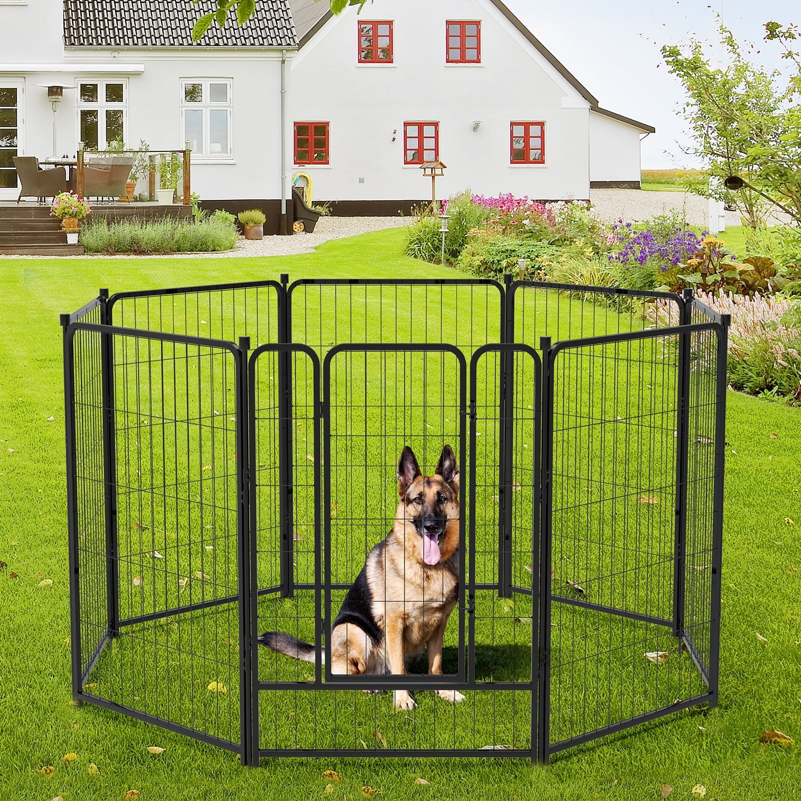 40 inch Tall 8 Panels Metal Mesh Dog Playpen with 2 Door for Large ...