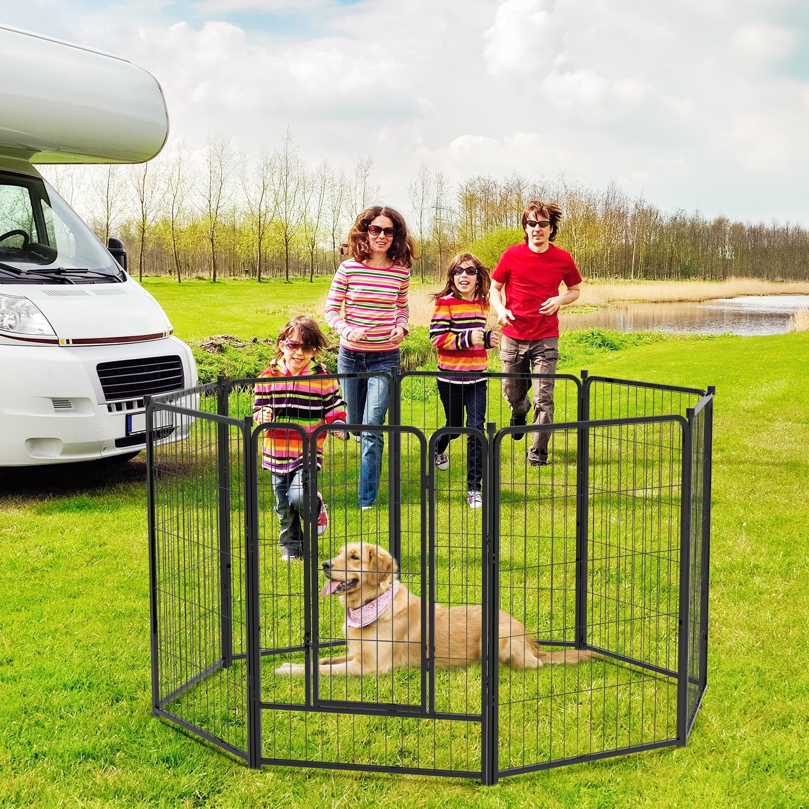 40 inch Tall 8 Panels Metal Mesh Dog Playpen with 2 Door for Large ...