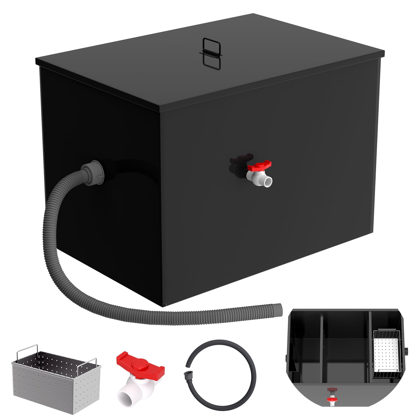 40 lb Commercial Kitchen Grease Interceptor, Heavy-Duty Carbon Steel ...