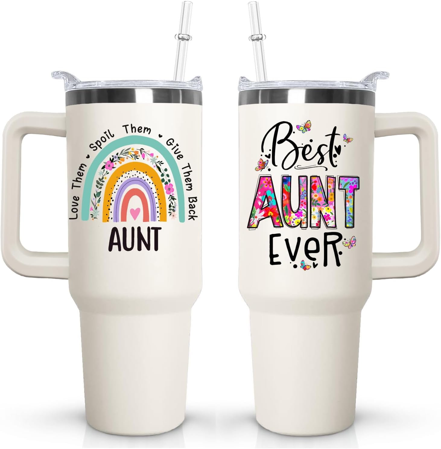 40 oz Aunite Handle Tumbler with Handle Lid and Straw, Best Auntie Ever ...